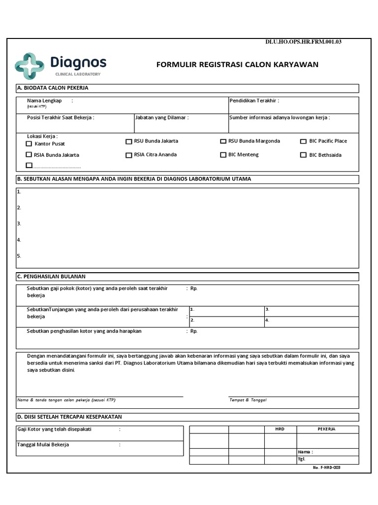 M.001.03 Form Registrasi Calon Karyawan | PDF
