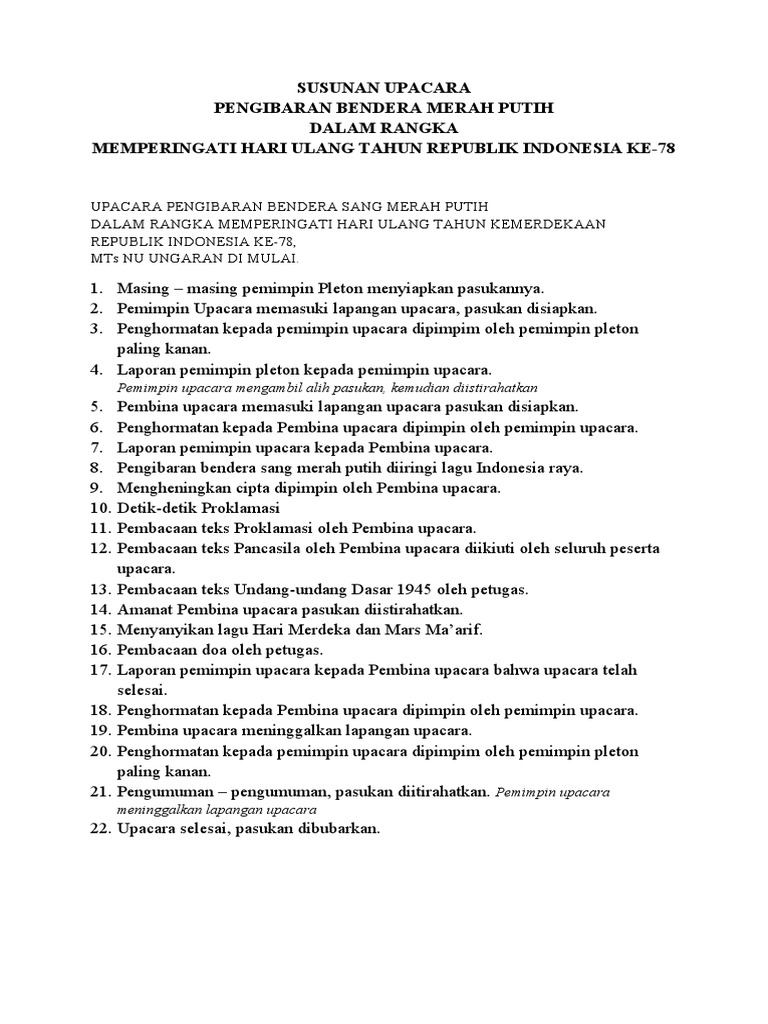 Susunan Upacara 17 Agustus Pdf