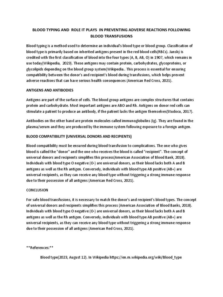 Blood Typing and Transfusion Safety | PDF | Blood Type | Medicine