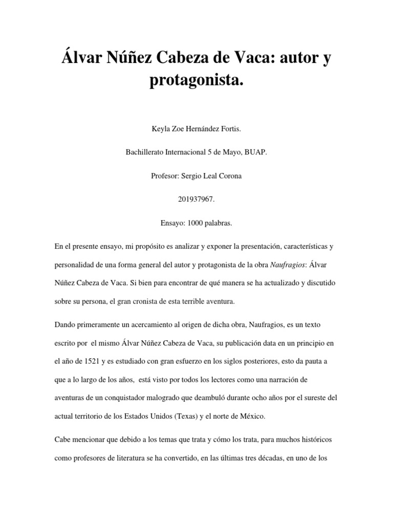 Análisis de Álvar Núñez Cabeza de Vaca | PDF