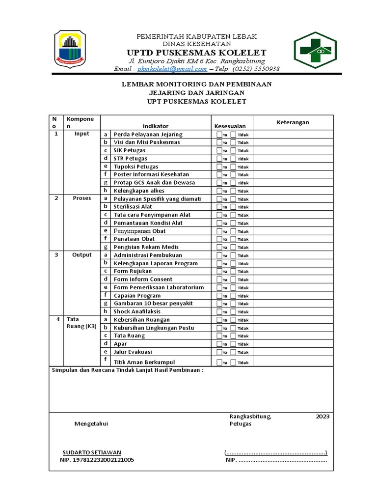Lembar Monitoring Puskesmas Kolelet | PDF