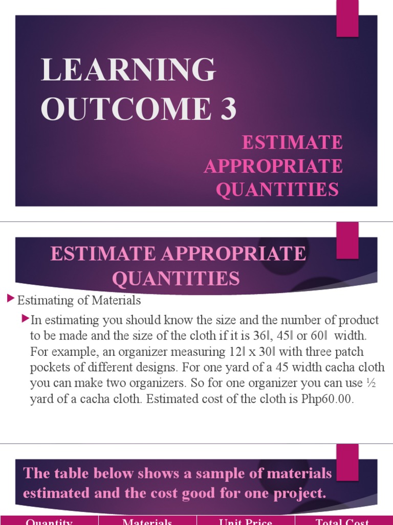 Learning Outcome 3 Estimate Appropriate Quantities | PDF