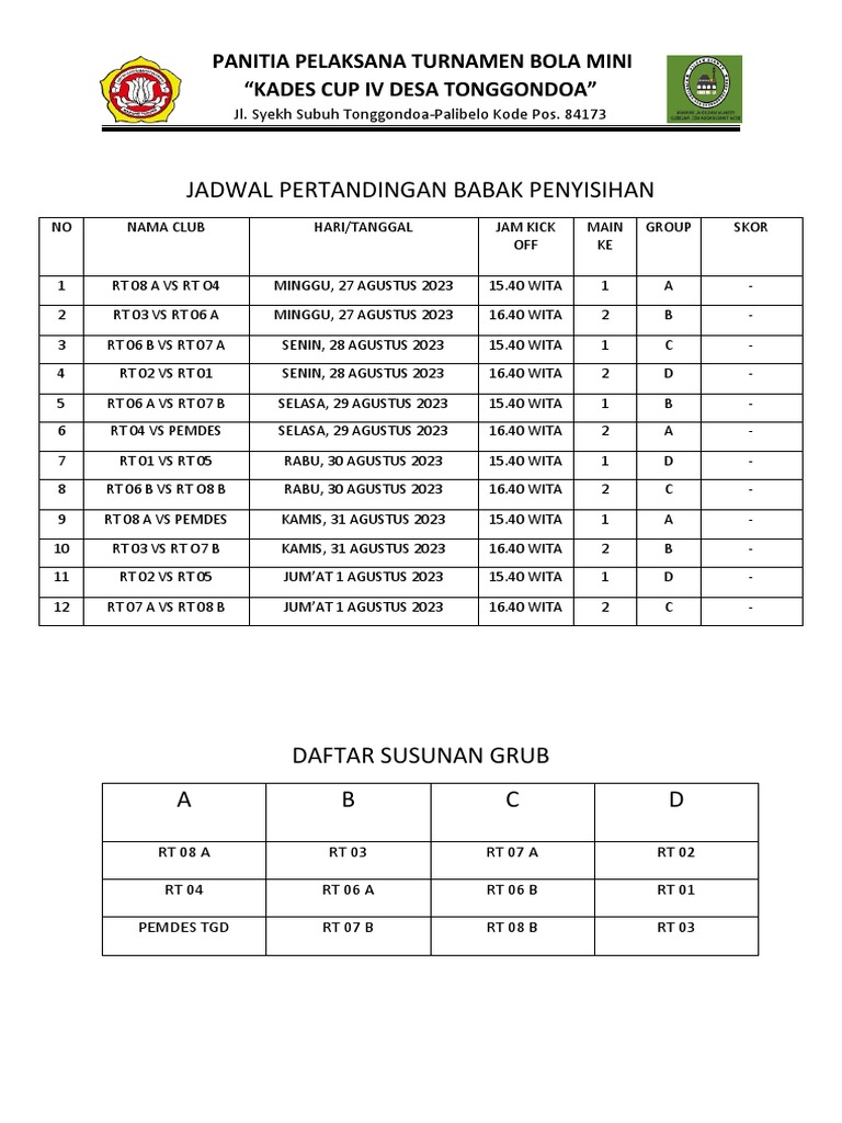 Jadwal Pertandingan Babak Penyisihan | PDF | Teknologi & Rekayasa