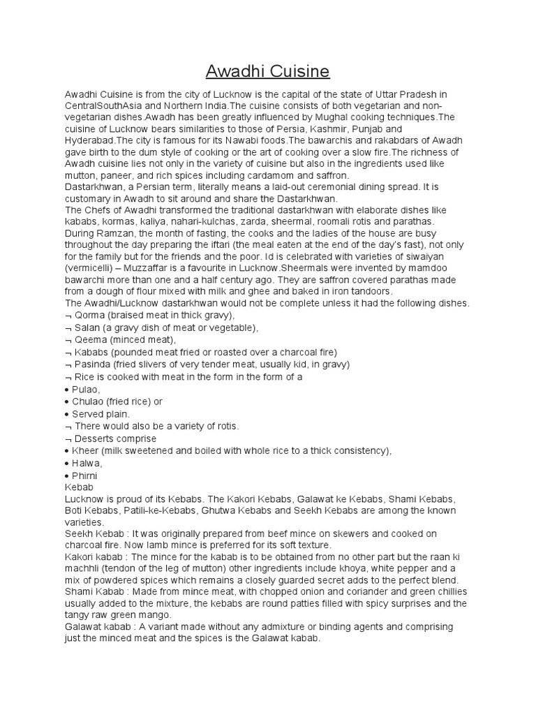 Awadhi Cuisine | PDF