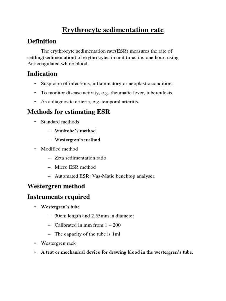 Erythrocyte Sedimentation Rate | PDF | Clinical Pathology | Causes Of Death