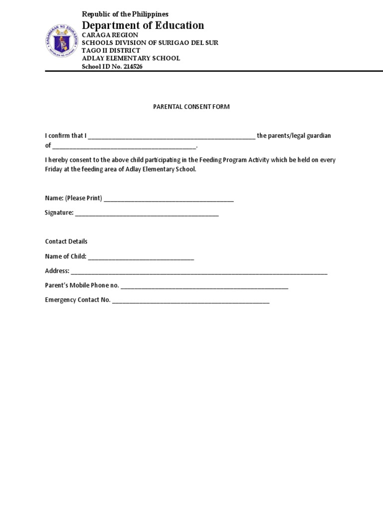 PARENTAL CONSENT FORM. Feeding | PDF