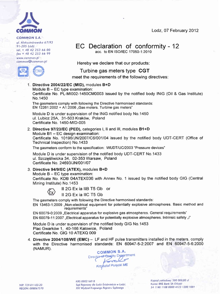 Common - CGT Declar Conform CE MID | PDF
