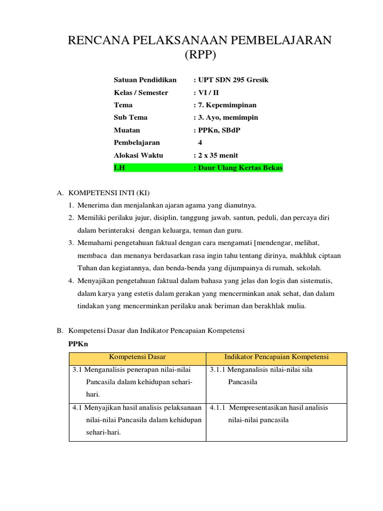 RPP Kls Vi Patung Bubur Kertas | PDF