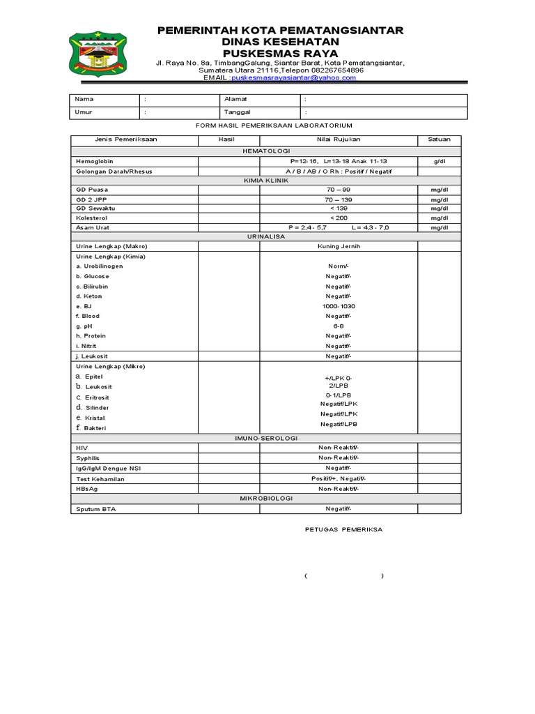 Form Hasil Pemeriksaan Lab | PDF