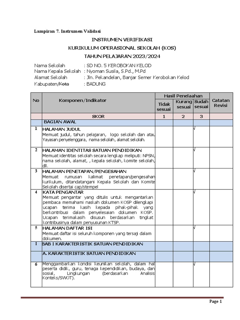 Instrumen Verivikasi Kosp 2022 | PDF