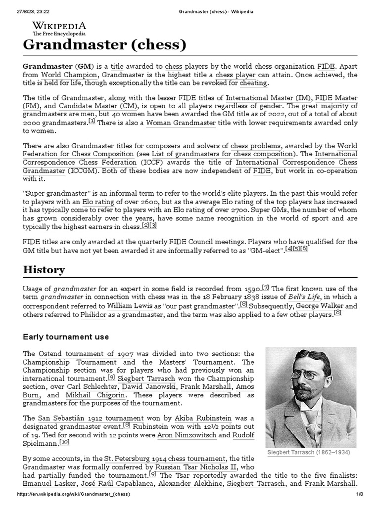 Grandmaster (Chess) - Wikipedia | PDF
