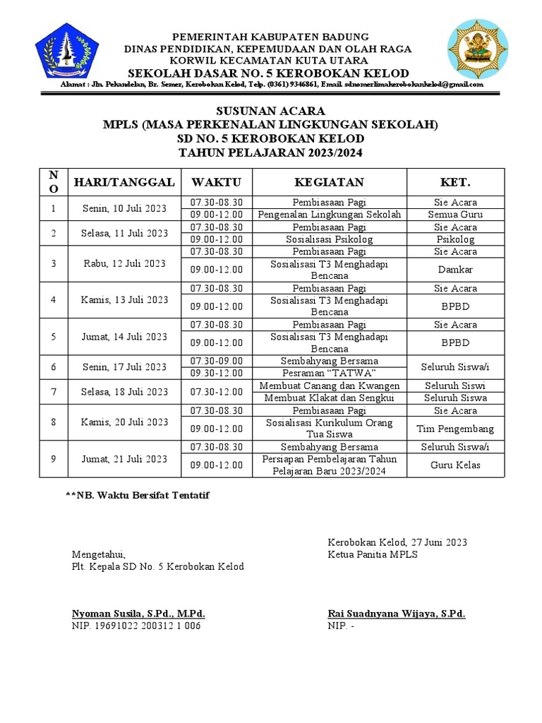 Susunan Acara MPLS | PDF