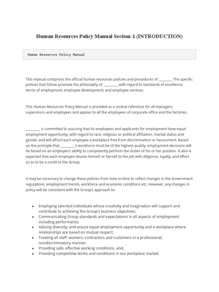 HR Policy Manual Overview | PDF | Recruitment | Human Resources