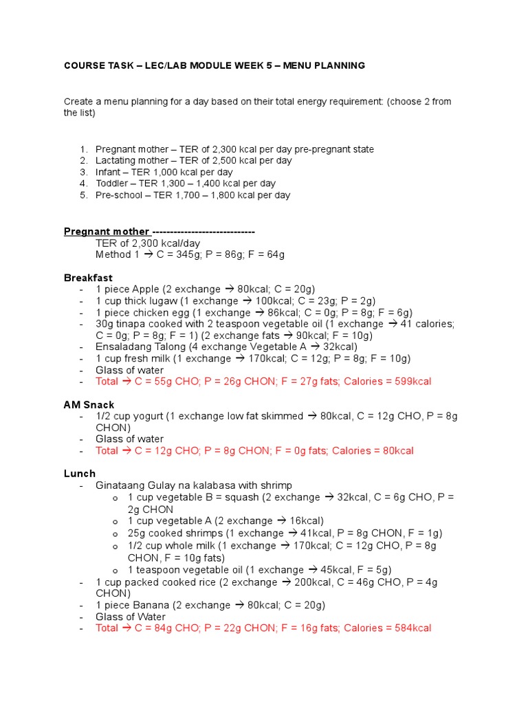 Week 5 - Menu Planning | PDF | Sweet Potato | Fat