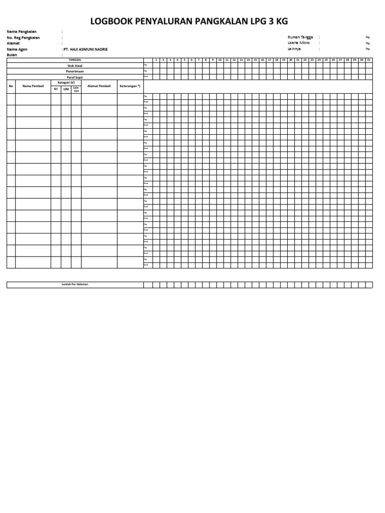 Logbook Penyaluran Pangkalan LPG 3 KG | PDF