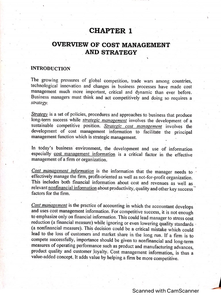 Strategic Cost Accounting Chapter 1 4 Pdf