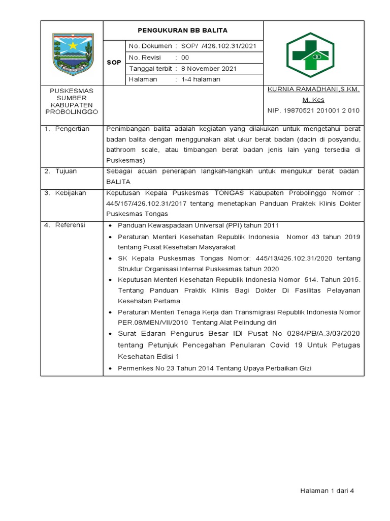 SOP PENGUKURAN BB BALITA | PDF