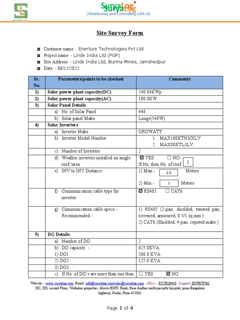TMS BHOPAL Site Survey - Suryalog | PDF