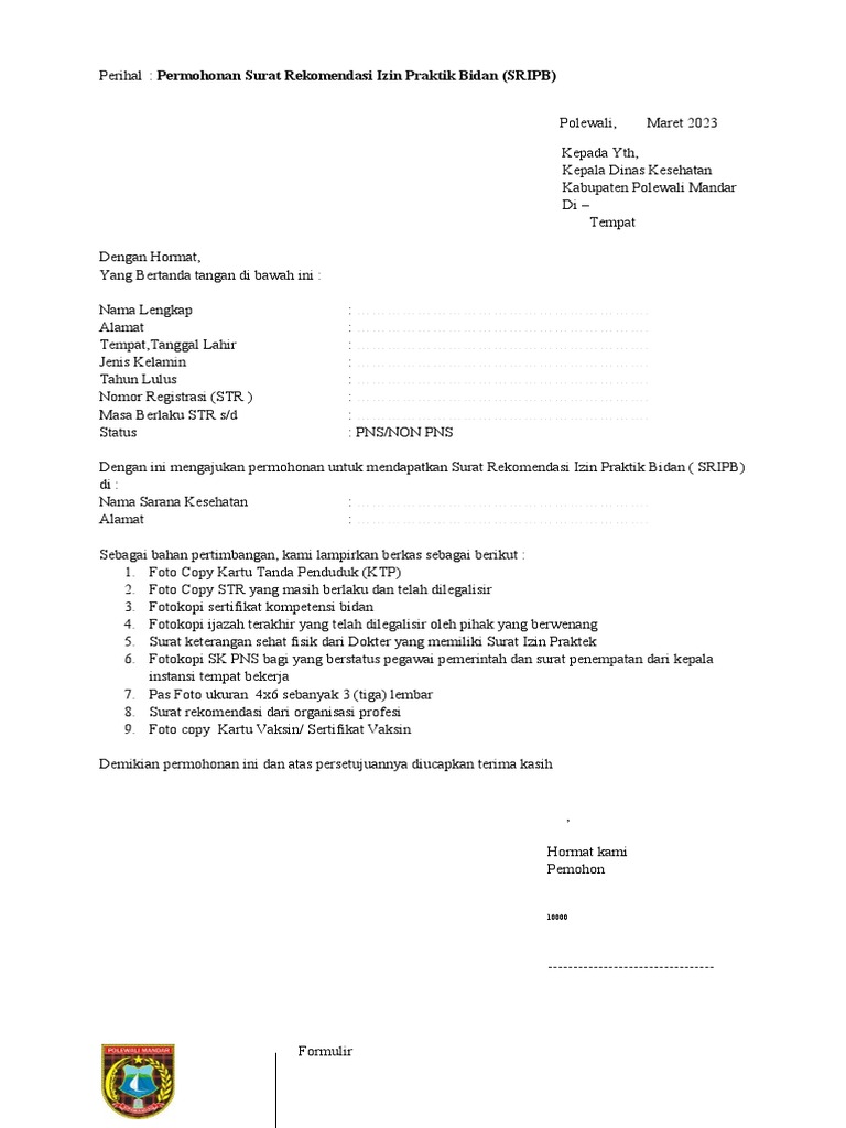 Format Surat Permohonan Pengurusan SIB | PDF