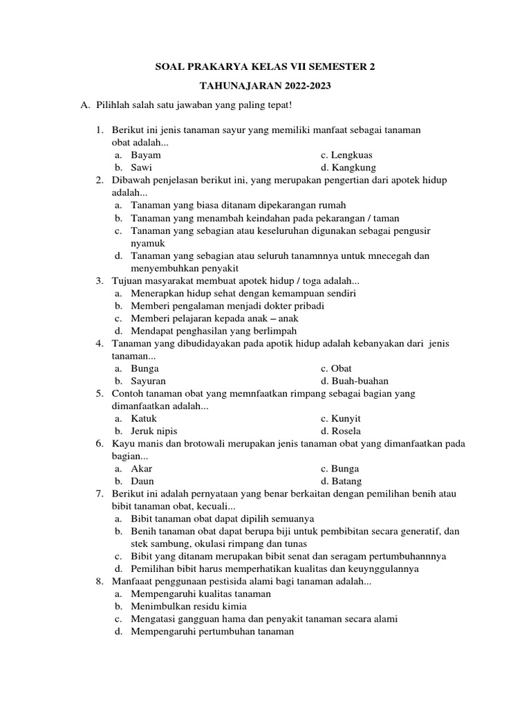 Semester 2 Kelas 7 Prakarya Ok | PDF