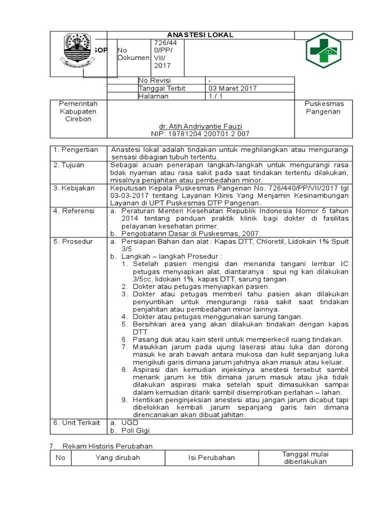 Sop Anastesi Lokal | PDF