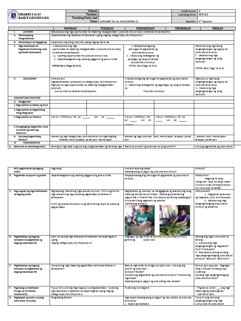 Grade 5 DLL EPP 5 Q4 Week 1 | PDF