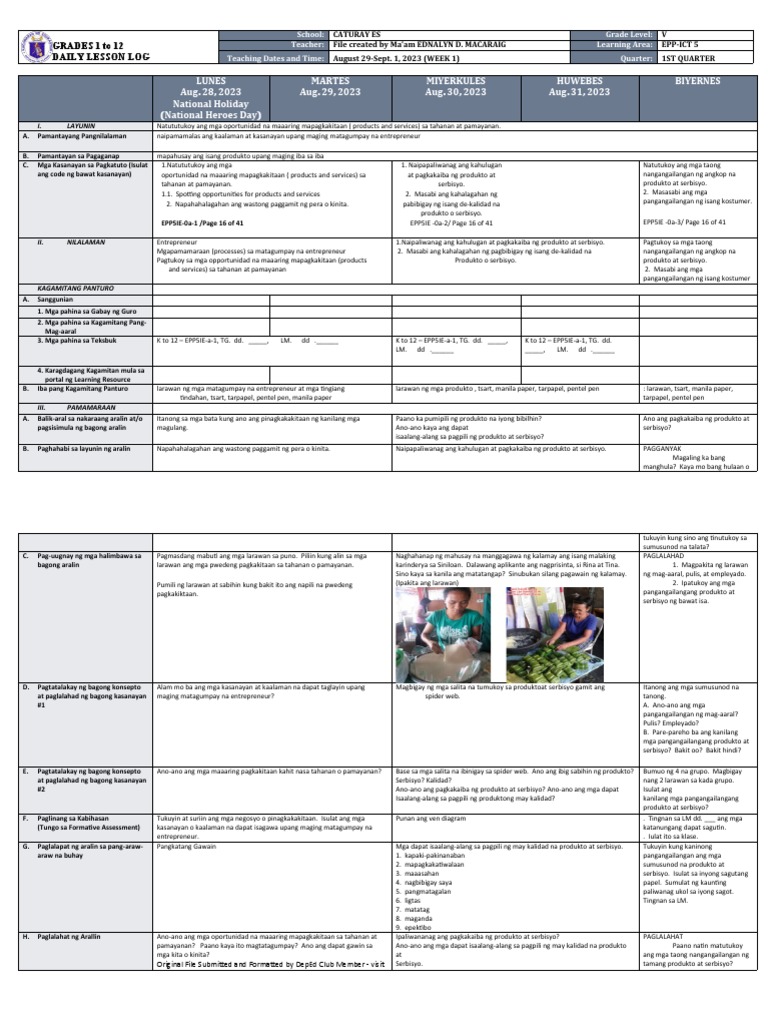 DLL - Epp 5 - Q4 - W1 | PDF