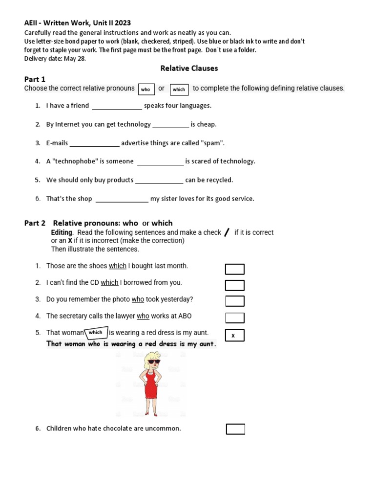 Written Work Relative Clauses AEII Unit II | PDF | Linguistics