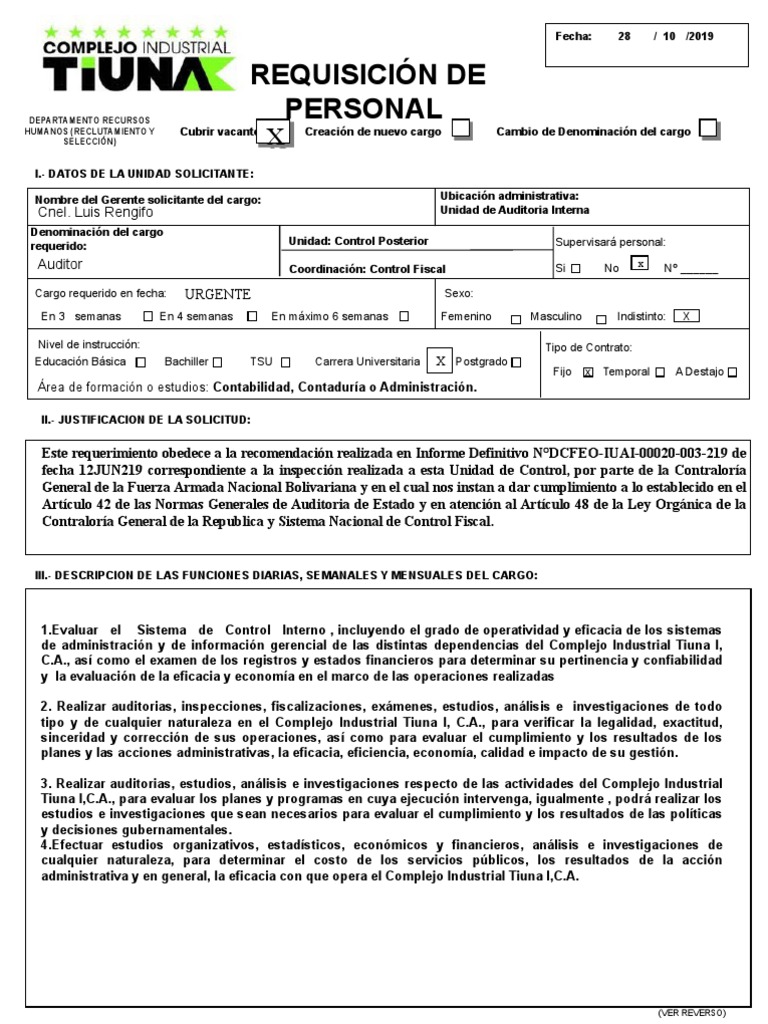 Formato Requisición de Personal | PDF