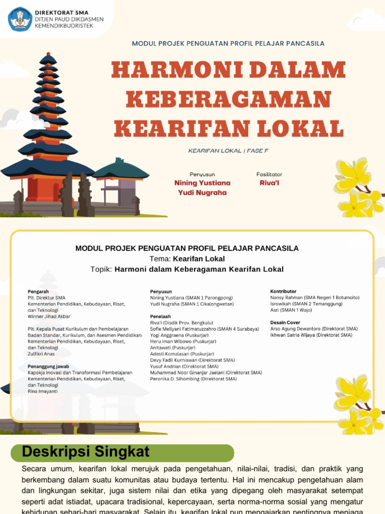 Modul Projek - Harmoni Dalam Keberagaman Kearifan Lokal - Fase F | PDF