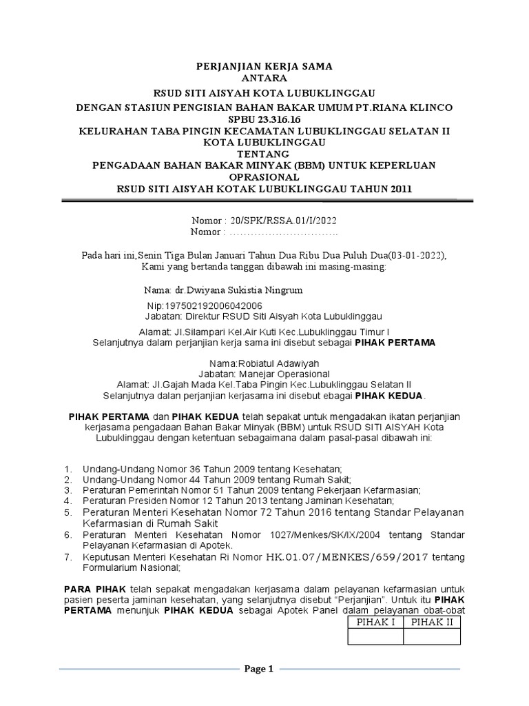 Perjanjian Kerja Sama BBM | PDF