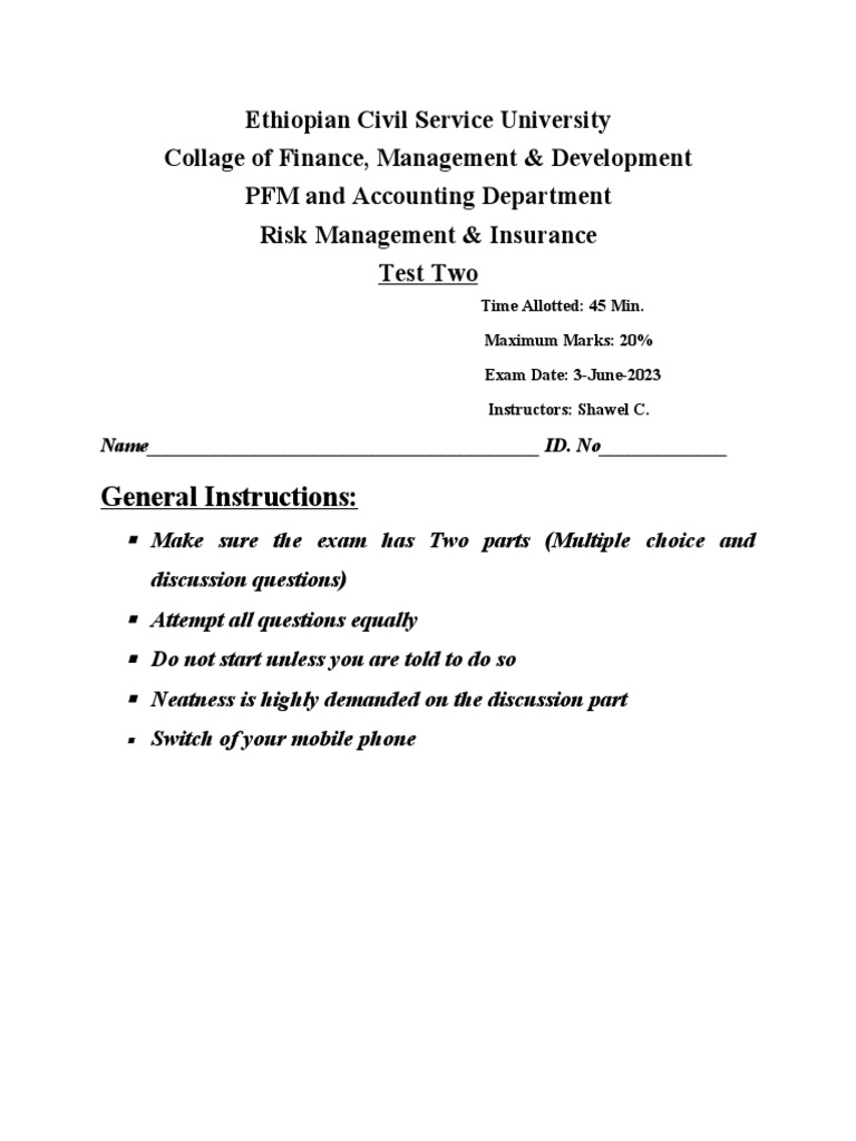 RMI Test 2 | PDF | Reinsurance | Insurance