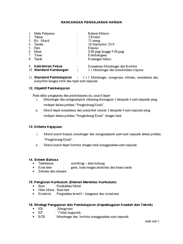 RPH Mendengar dan Bertutur Tahun 3 | PDF