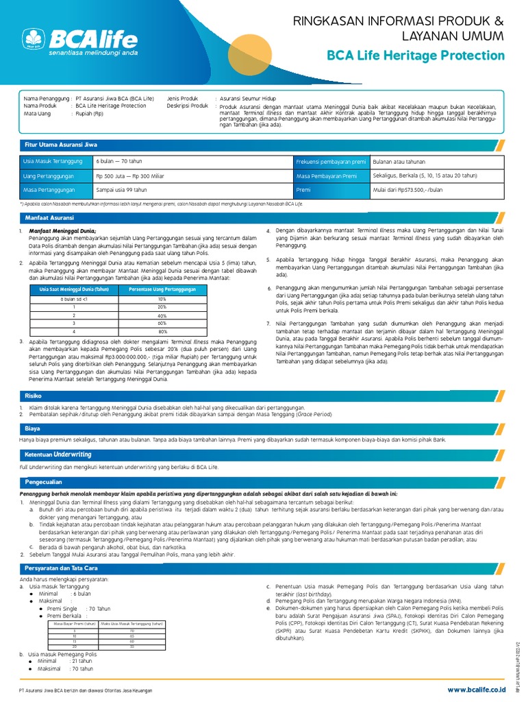 Bca Life Heritage Protection 1672284782 | PDF