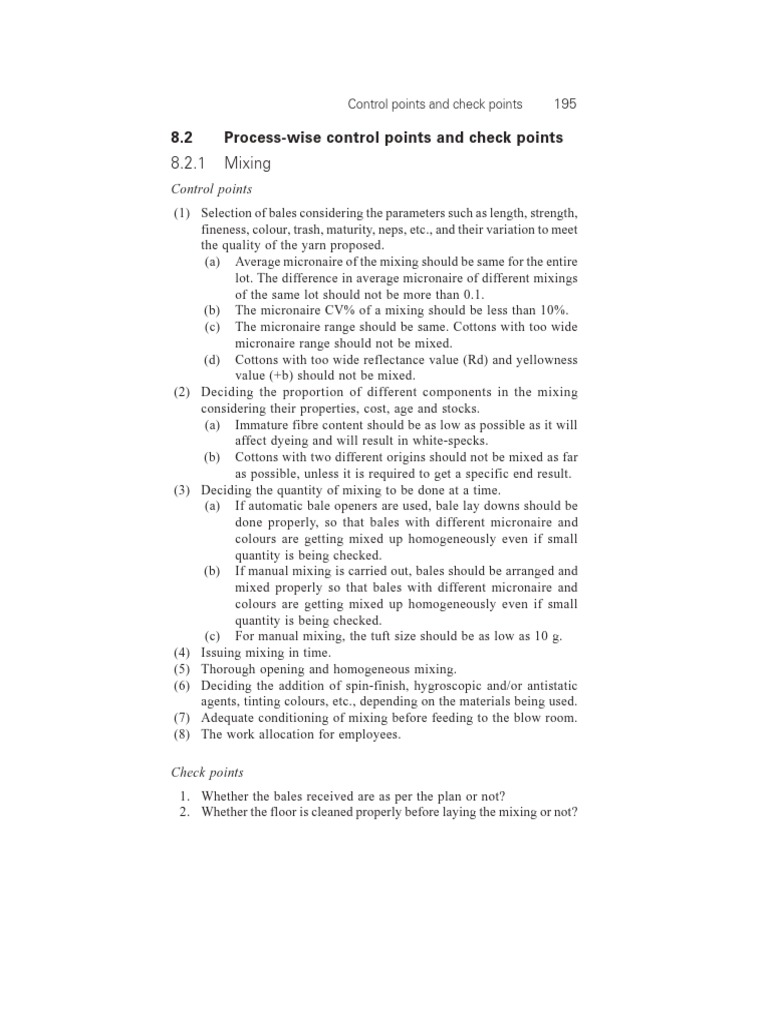 Controlling and Check Points in Spinning Process | PDF | Secondary ...