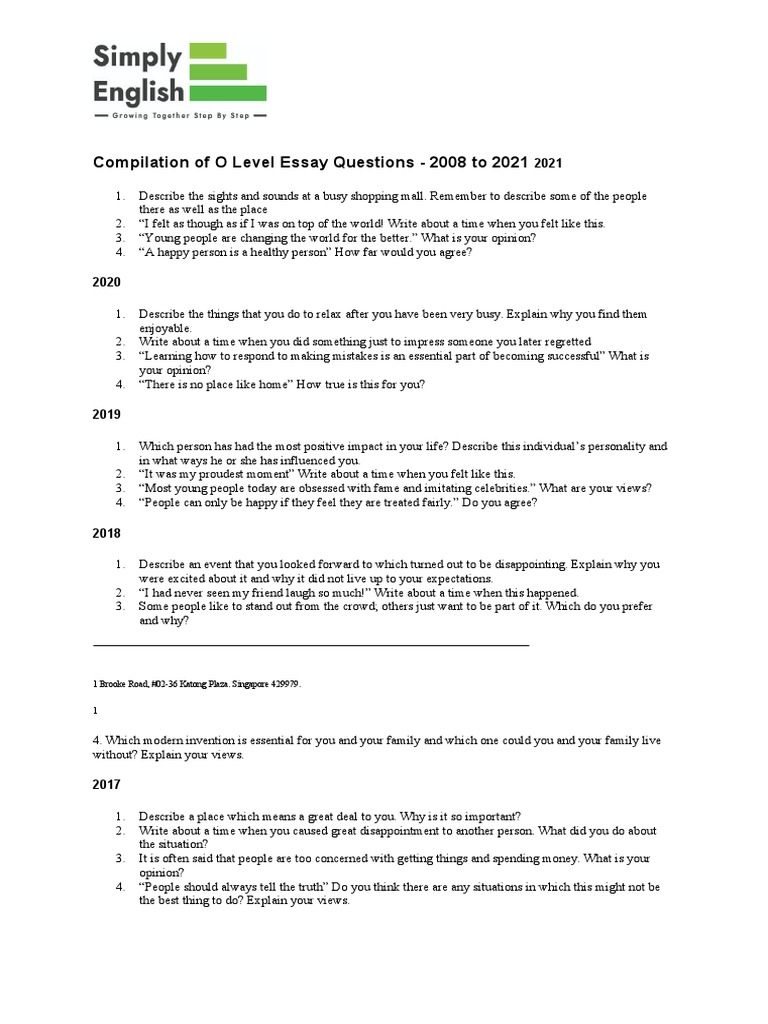 Compilation of O Level Essay Questions | PDF