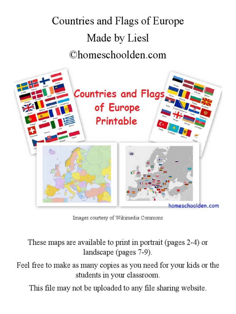 Europe Countries and Flag Maps Free Printable | PDF