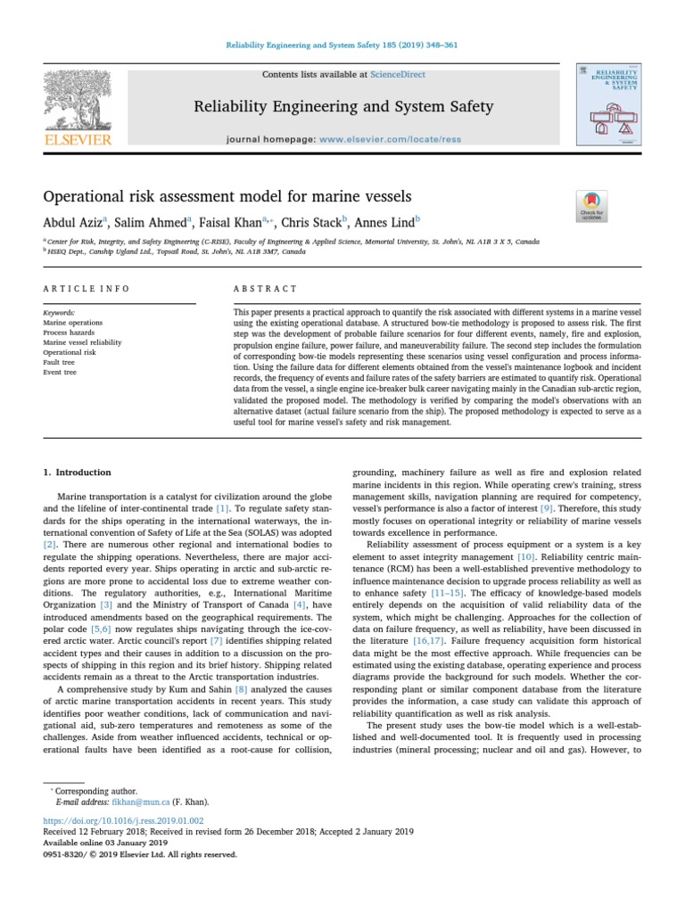 Aziz (2019) - Operational Risk Assessment Model For Marine Vessels | PDF