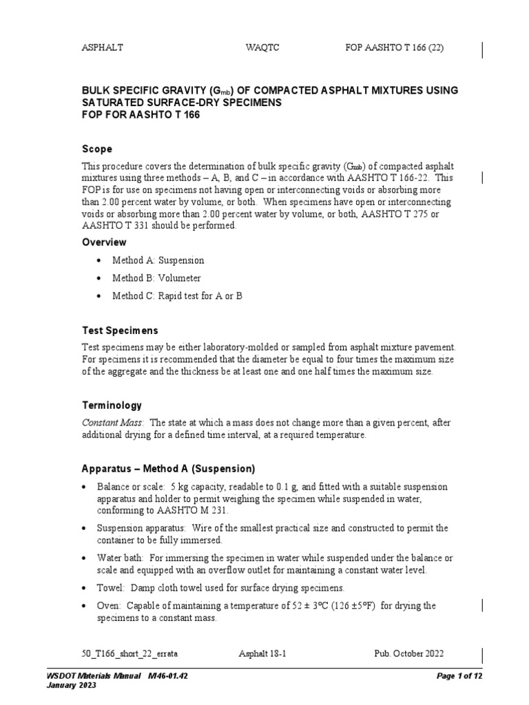 Bulk Specific Gravity (G) of Compacted Asphalt Mixtures Using Saturated ...