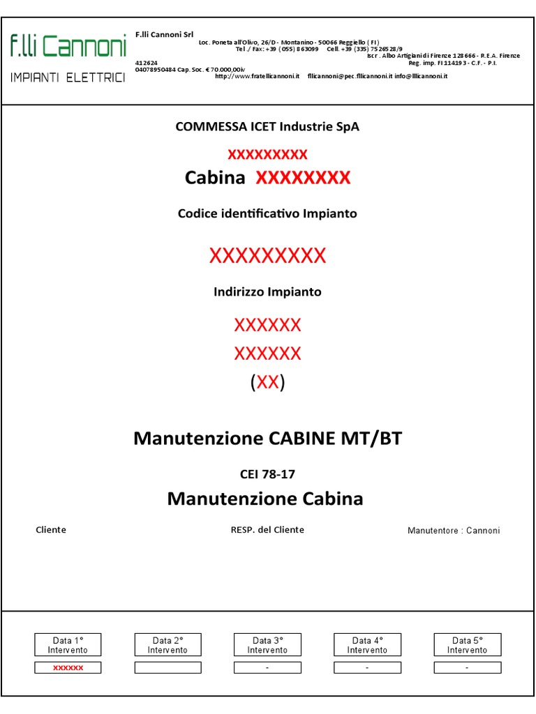 Scheda Manutenzioni Cabine MT-BT | PDF