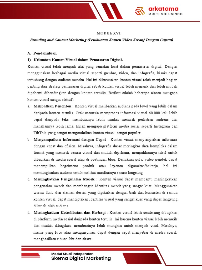 Modul 16 Branding and Content Marketing (Pembuatan Konten Video Kreatif Dengan Capcut) | PDF