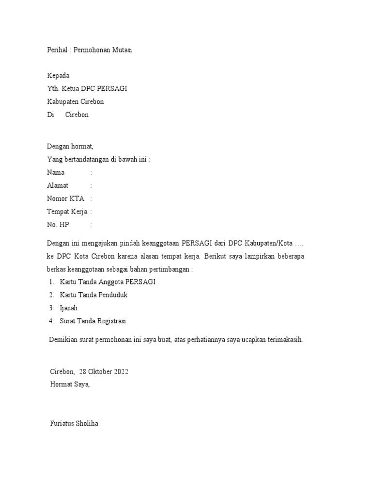 Format Surat Mutasi Anggota | PDF