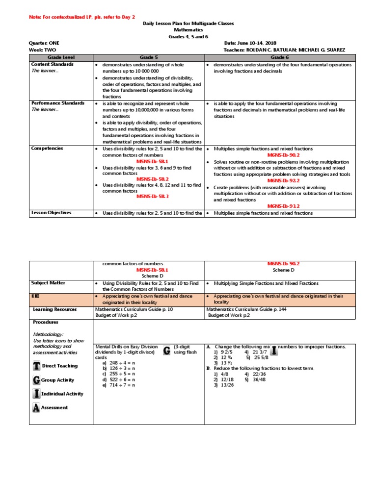 MG - CDLP Math 5&6 Q1-W2 | PDF