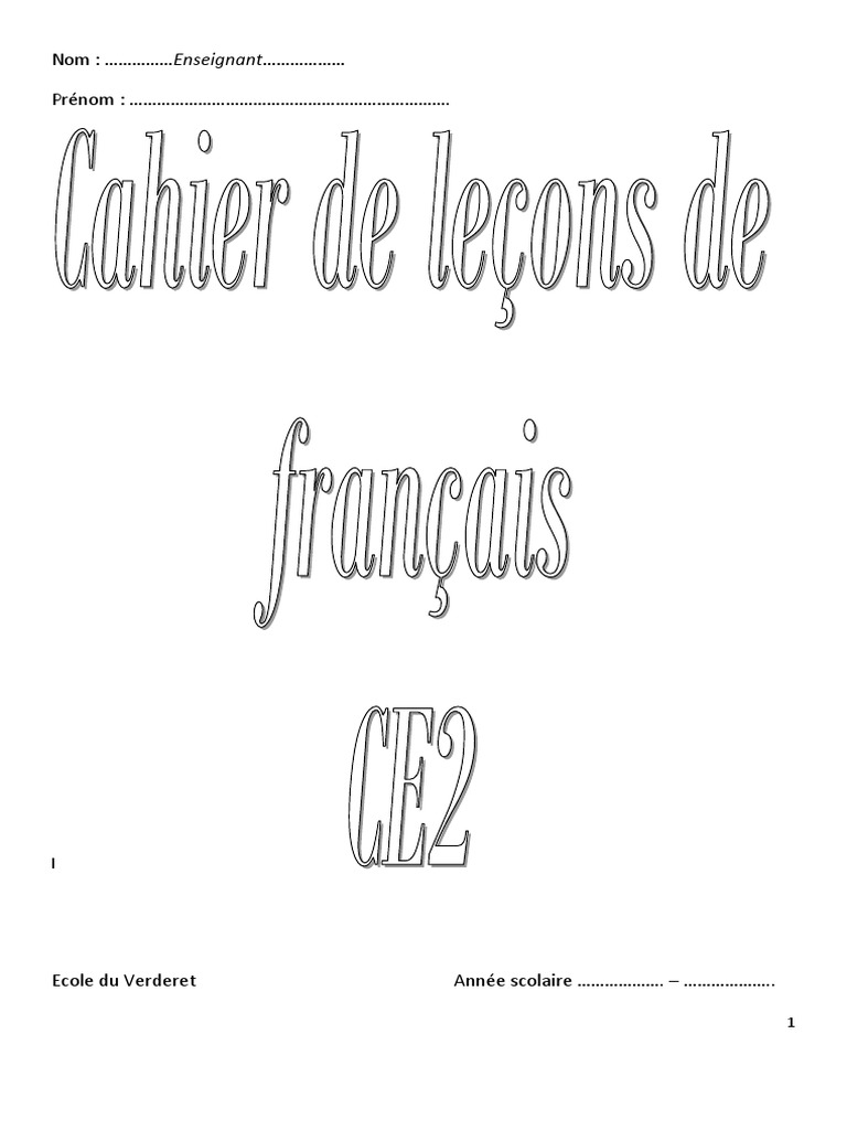 Cahier de Lecons de Francais Ens Ce2 | PDF
