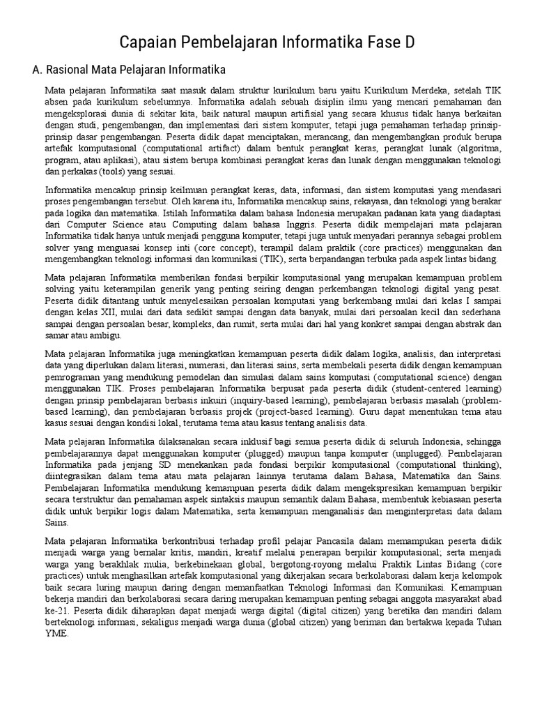 Capaian Pembelajaran Informatika Fase D | PDF