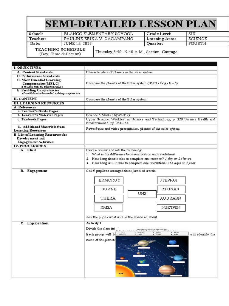 Science6 Cot 1 4TH Quarter | PDF | Solar System | Planets