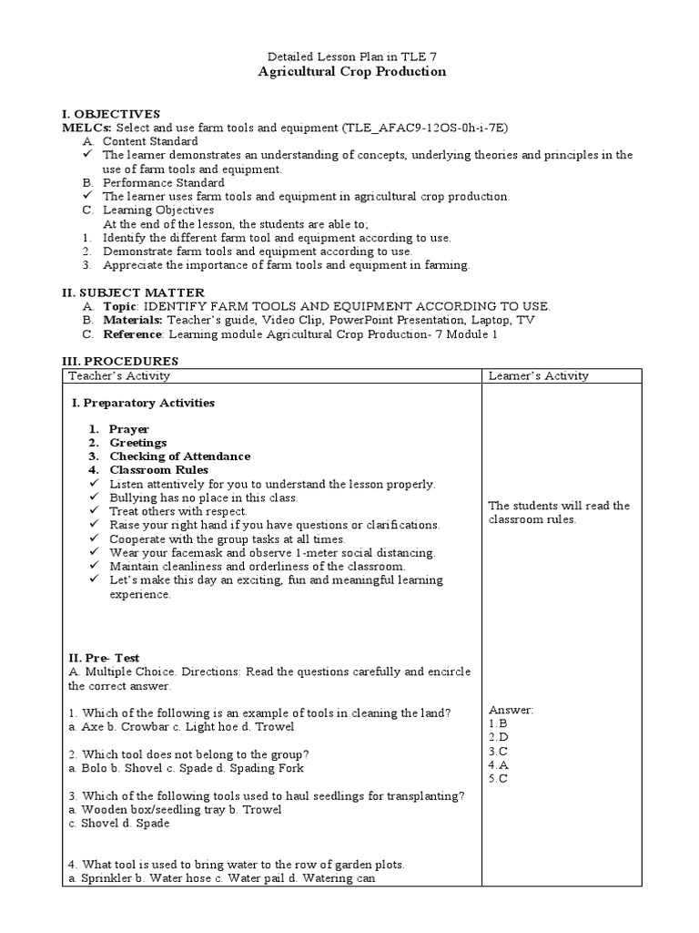 Tle 7 Module1 Lesson Plan Pdf Learning Lesson Plan