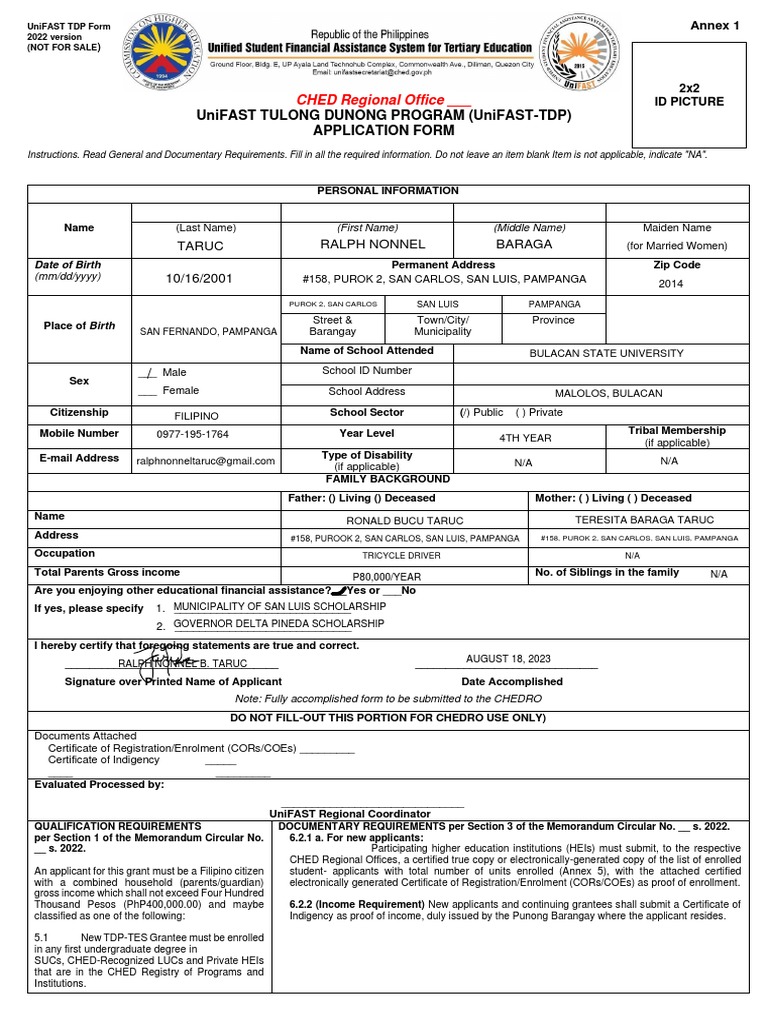 Annex 1 Tdp Application Form | PDF | Government