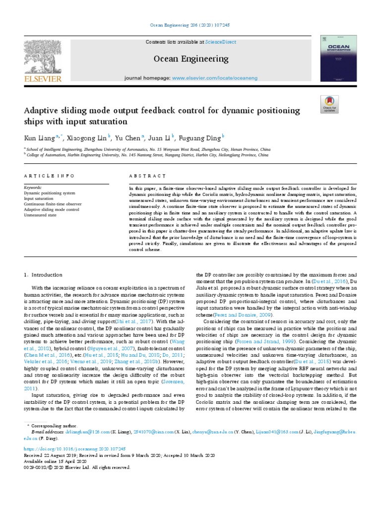 Adaptive Sliding Mode Output Feedback Control For Dynamic Positioning ... Adaptive Sliding Mode Output Feedback Control For Dynamic Positioning ...
