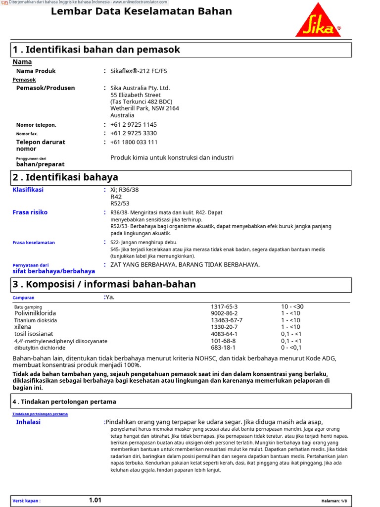 MSDS SIKAFLEX - En.id | PDF
